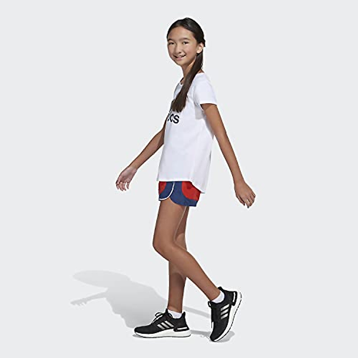 adidas Girls' Colorblock Woven Shorts, Vivid Red, Small