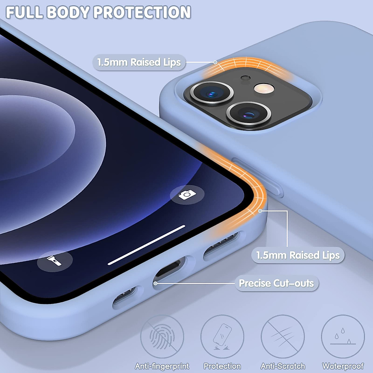 OuXul Compatible with iPhone 12 Mini Case,Liquid Silicone Gel Rubber Phone Case,iPhone 12 Mini Case 2020 Cover 5.4 Inch Full Body Slim Soft Microfiber Lining Protective Case(Lilac)