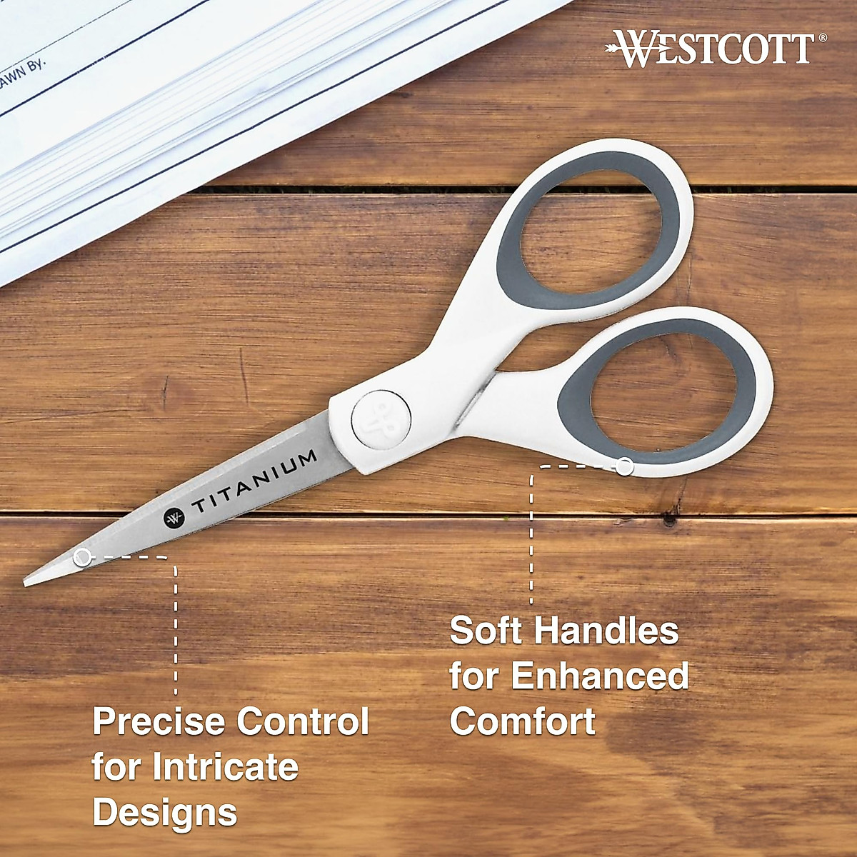Westcott 16376 Crafting Scissors, 5-Inch Titanium Micro-Tip Scissors, White/Gray