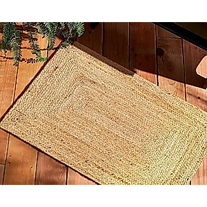 JOVIAL INTERNATIONAL Hand Woven Jute Braided Rug, 2'x3' - Natural, Reversible Farmhouse Accent Rugs for Living Room, Kitchen, Bedroom - 24x36 Inches (Rectangle 2'x3')