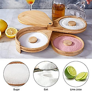 Margarita Salt Rimmer, 3 Tier Bamboo Bar Glass Rimmer for Cocktails, Bar Salt and Sugar for Margarita, Bloody Mary, Manhattan Drinks Bar Party Accessories Bartender Tool Set (Sponge Included)
