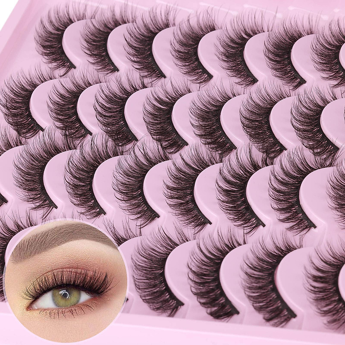 Natural Lashes Cat Eye Wispy False Eyelashes D Curl Lashes Fake Eyelashes Soft Handmade Russian Strip Lashes Pack Look Like Extension Multipack 16 Pairs
