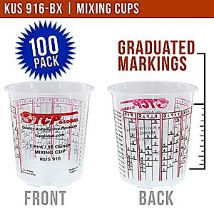 (Full Case of 100 each - Pint (16oz) Paint Mixing Cups) by Custom Shop - Cups have calibrated mixing ratios on side of cup Box of 100 Cups Epoxy Resin Epoxy Resin