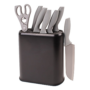BergHOFF LEO Set of 6pc Universal Knife Block Stainless Steel Non-stick Blade PP Block (7Pc Black/Gray)