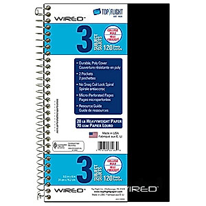 Top Flight Wired 3-Subject Notebook, 120 Sheet