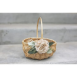 Willow Flower Girl Basket - Rustic Wood Flower Girl Basket - Country Wedding Basket w/Greenery Decor - Rattan Gift Basket by Ragga Wedding