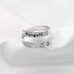 WSNANG Penguin Rings for Women Adjustable Rings Stainless Steel Penguin Wrap Ring Jewelry Penguin Animal Lover Gifts (silver)