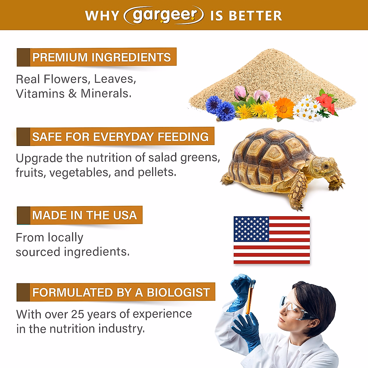 Gargeer 2oz Desert/Grassland Tortoise Food Supplement, Flower Salad Mix Topper. Supercharge Appetite, Health & Immune System. Complete Diet, Rich with Vitamins, Made in The USA. Enjoy!
