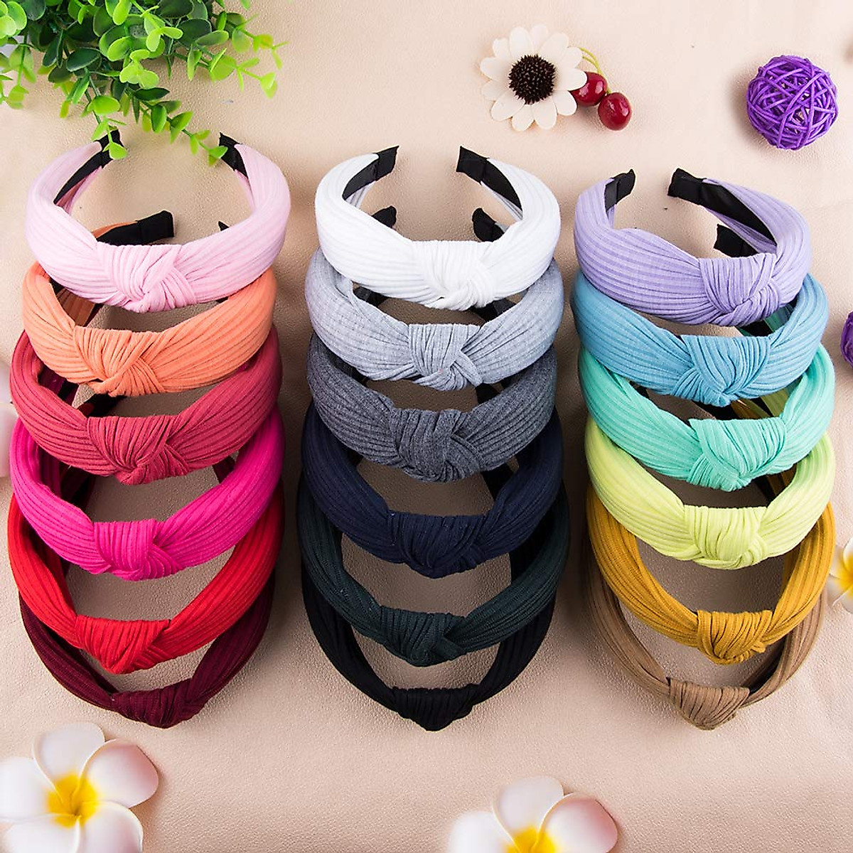 SIQUK 22 Pieces Top Knot Headbands Rib Knot Headband Wide Hairband Turban Cross Knotted Headbands for Woman and Girls, 22 Colors
