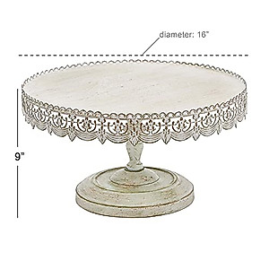 Deco 79 Farmhouse Metal Round Cake Stand, 16" x 16" x 9", White