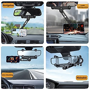 Rearview Mirror Phone Holder for Car,360°Rotatable and Retractable Car Phone Holder Multifunctional Rear View Mirror Phone Holder,Four Corners Fixed Anti-Shake Design,for All Mobile Phones and All Car