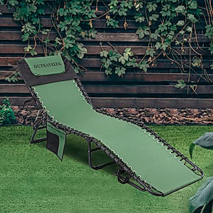 Outraveler Patio Folding Chaise Lounge,Outdoor Lounge Chair Sunbed,Camping Cot,Green