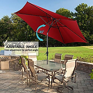 10Ft Outdoor Patio Umbrella Market Table Umbrella with Crank&Strong Steel Ribs for Garden Pool Deck Patio Beach Backyard,Burgundy