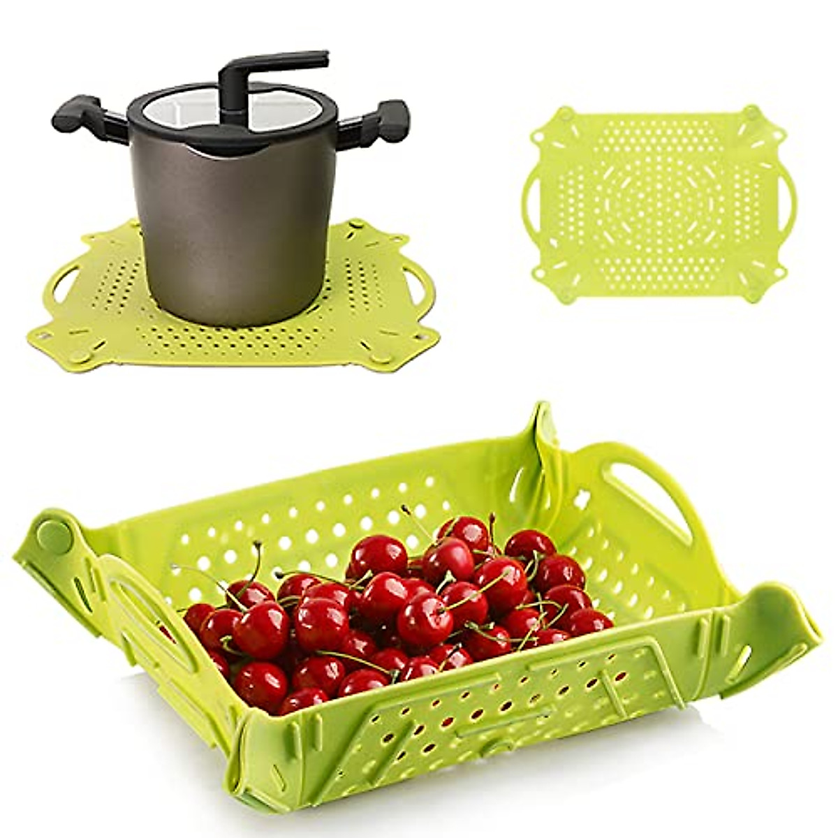 Silicone Trivet Mat, Hot Pot Holder Hot Pads for Table & Countertop, Teapot Trivet Kitchen Trivets, Dish Drying Mat, Non-Slip & Heat-Resistant Silicone Mat, Green 14.6"x12"