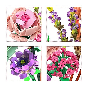 PinkBee Flower Bouquet 2021, Mini Pink Rose Building Block Sets Valentines Mothers Day Love Romantic Gifts Creative Home Decor Toys Kits for Her Girlfriends Couples Women Wife Kids 8+ 8-12 (547 PCS)