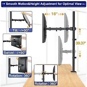 HUANUO Single Monitor Stand Desk Mount, Extra Tall 39 Inch Fully Adjustable Stand Computer Mount for 13-32 In Screen, Ultra Wide Screen to 35in, Monitor Arm Holds up to 22lbs with C Clamp/Grommet Base