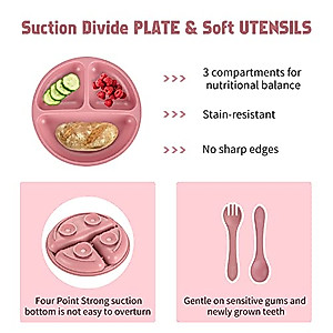 Losecu Silicone Baby Feeding Set|Baby Led Weaning Supplies Set|Suction Baby Plate Bowl Set with Bib Spoon Fork Sippy Cup|Baby Feeding Eating Supplies Set BPA Free