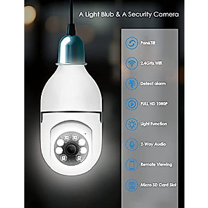 BESDERSEC Security Cameras Wireless Outdoor, Pan/Tilt Light Bulb Security Camera 360° Panoramic FHD 1080P Wi-Fi Outdoor Security Camera with IR Light Motion Sensor 2-Way Audio