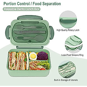 Bento Boxes For Adults-Leak Proof 3 Compartment Lunch Box For Kids & Adults Eat Out & Snacks - BPA Free Dishwasher Safe - Food Safe Materials(Green)