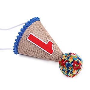 WAHAWU 1st Birthday Party Cone Hat - First Birthday Party Hat, Birthday Hats for Kids, Baby Girls/boys Birthday Cone Hat, Colored Fur Balls Hat, Party Photo Prop