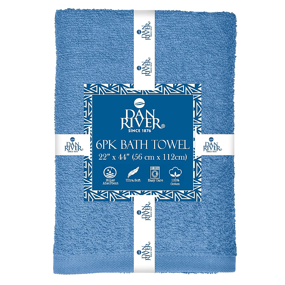 DAN RIVER 100% Cotton Economy Bath Towels Set Pack of 6| Super Absorbent Quick Drying Hotel Quality Towels for Home, Gym, Spa & Daily Use | Medium Blue, 22”x44”, 400 GSM