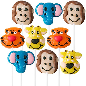 Zoo Animal Lollipops - Bulk 12 Count, Individually Wrapped - 2 Inch Assorted Jungle Animal Shaped Candy Lollipops for Kids Themed Birthday Party Favors, Events, and Goody Bag Fillers