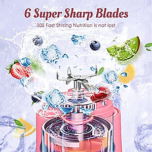 Portable Blender Personal Juicer, 20oz with Travel Lid,High Speed Smoothie Mini Blender USB Rechargeable Fruit Mixing Machine for Shakes and nut, Juice, Baby Food