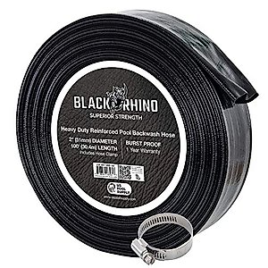U.S. Pool Supply Black Rhino 2" x 100' Pool Backwash Hose with Hose Clamp - Extra Heavy Duty Superior Strength, Thick 1.2mm (47 mils) - Weather Burst Resistant - Drain Clean Swimming Pools and Filters