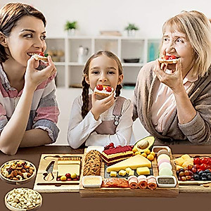 Cheese Board Set & Knife Set,Wood Charcuterie Boards,Cheese Tray with Cutlery in Double Slide-Out Drawer,Cheese Plates for Charcuterie,Wine,Crackers, Brie,Meat,Gift for Valentine,Wedding,Housewarming