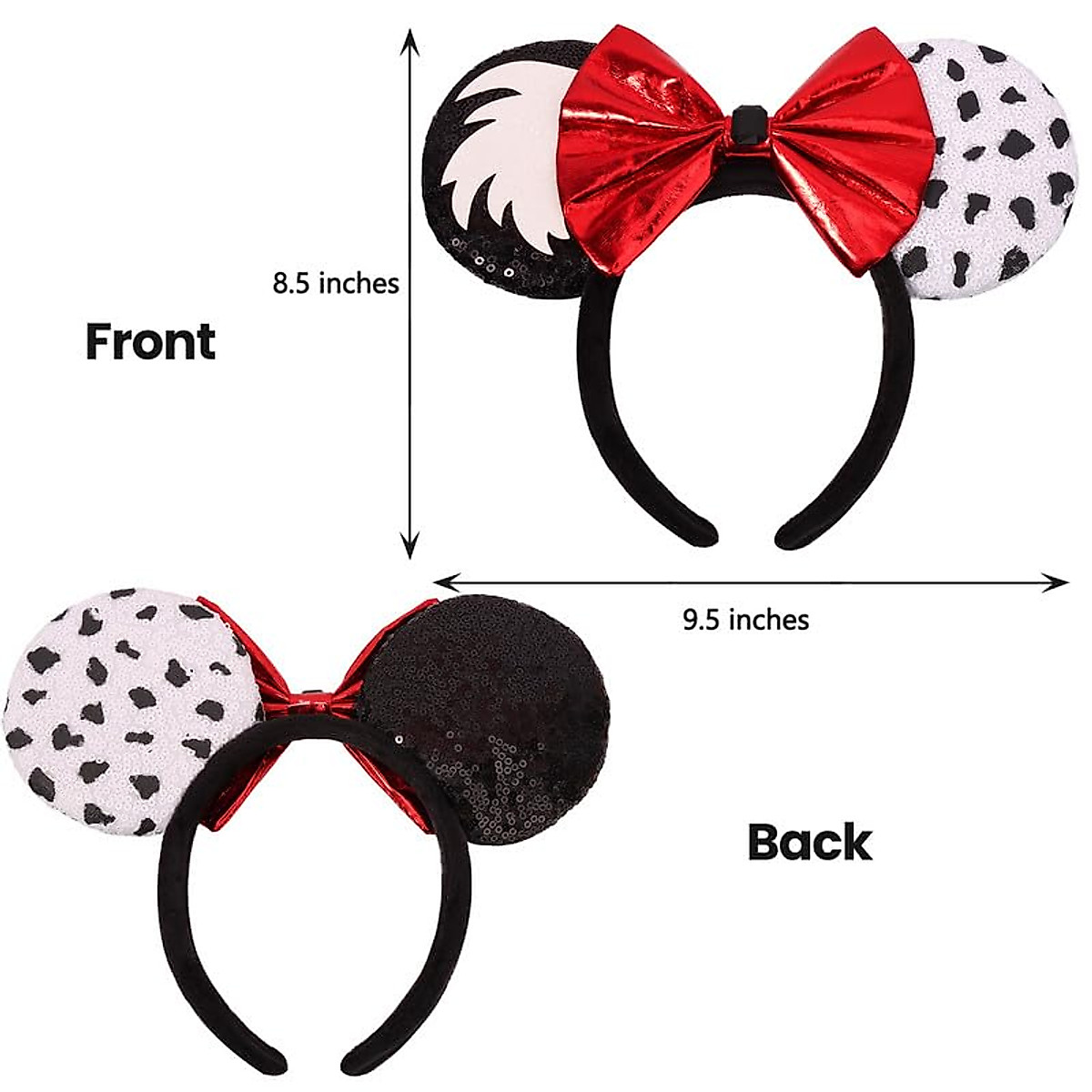 ETLUK Mouse Ears Headband, Villain Ears Bow Headband for Adult Women Girls, Park Ears Party Cosplay Accessories