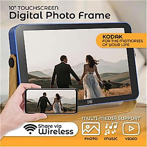 Kodak 10-Inch Smart Touch Screen Rechargeable Digital Picture Frame, Wi-Fi Enabled with HD Photo Display and Music/Video Support, Calendar, Weather and Location Updates (RWF-108) - Ocean Blue