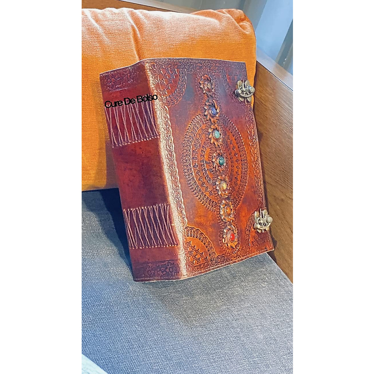 Cure De Bolso 560 Pages Large Leather Journal - Seven Chakra Diary Notebook With Stones Book Of Shadows Sketchbook Handmade Writing Notebook-7X10 Inches, Brown