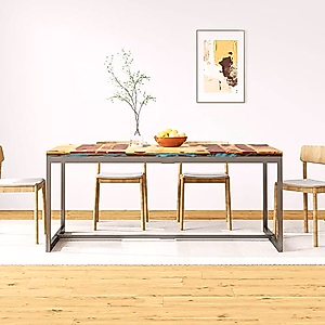 YPWRENH Decorative Tables Kitchen Tables Dining Table Solid Sheesham Wood and Steel 70.9" for Dining Room, Kitchen or Living Room