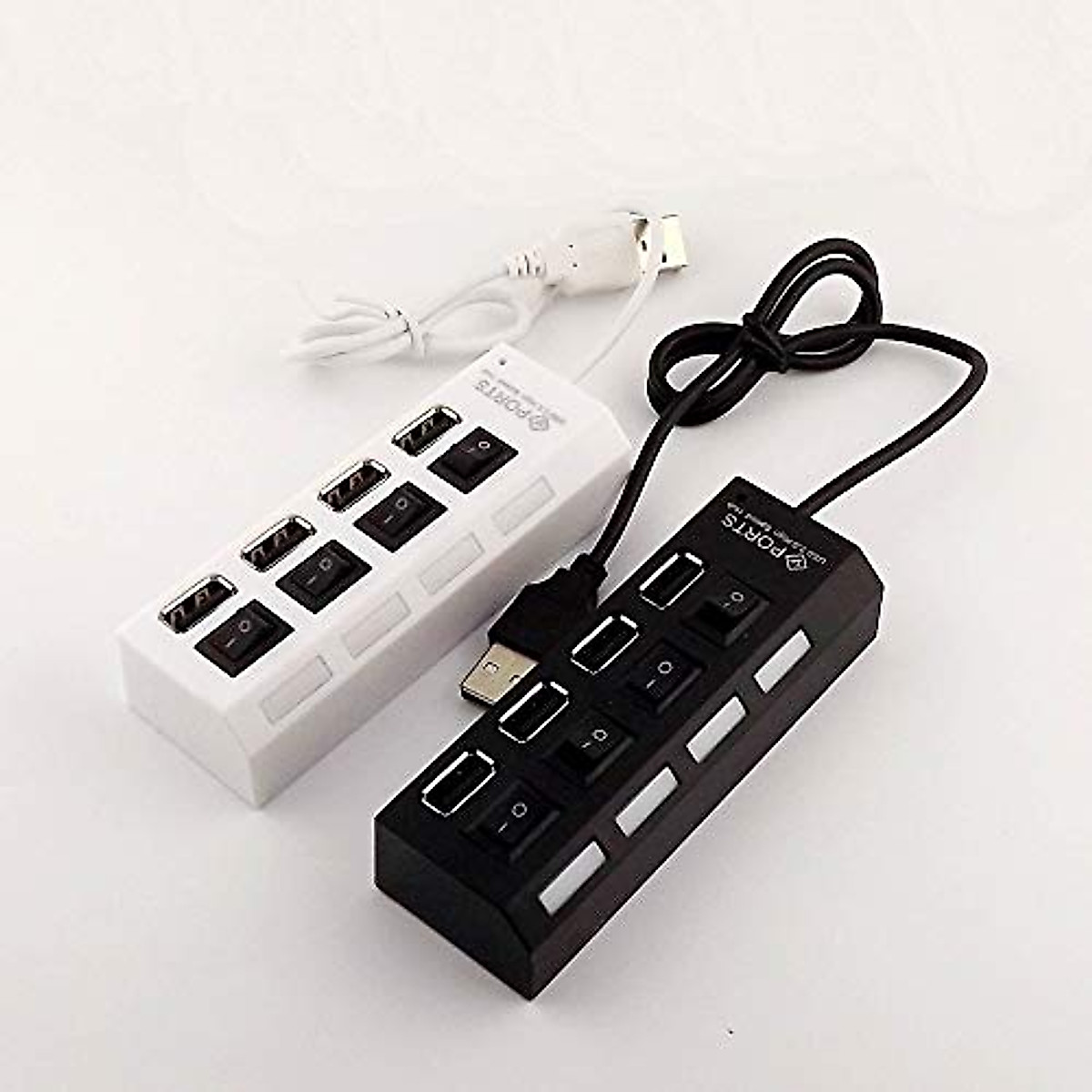 Lysee Data Cables - 1x USB 2.0 Hub 4-Port Speed Adapter for PC Laptop with Individual Power Switch White/Black - (Color: Black)