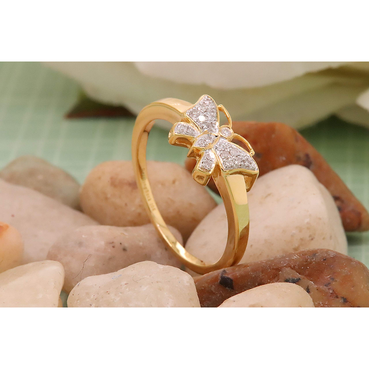 Dazzlingrock Collection 0.07 Carat (ctw) Round White Diamond Ladies Butterfly Right Hand Ring 1/20 CT, 10K Yellow Gold, Size 4.5