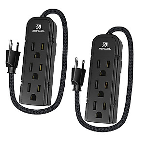 2Pack Small Power Strip Black Outlet - 1FT Heavy Duty Power Extension Cord, Mini Size Portable 3 Outlet Power Strip for Office,Computer,Home Accessories,Travel,ETL Listed (13a/125v/60hz/1625w)
