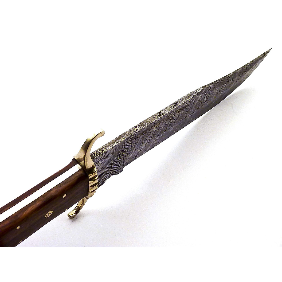 Skokie Knives Custom Hand Made Damascus Steel Hunting Bowie Knife Handle Walnut Wood With Mosic Pins And Brass Guard