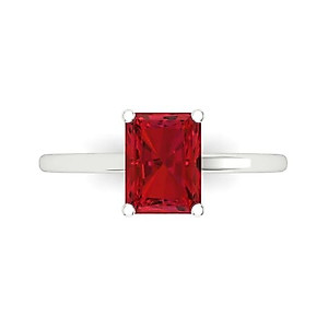 Clara Pucci 2.0 ct Emerald Cut Solitaire Simulated Ruby Engagement Wedding Bridal Promise Anniversary Ring 18K White Gold Size 7.75