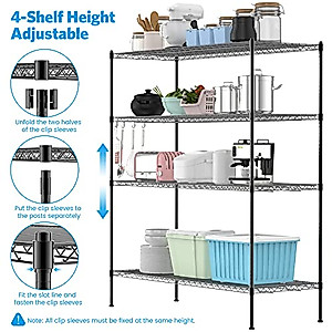 Leteuke Wire Shelving Unit with Wheels, NSF Certified 4 Tier Adjustable Storage Shelves 60"×24"×72", 2400LBS Heavy Duty Shelving Commercial Grade Metal Storage Utility Rack for Kitchen Garage, Black