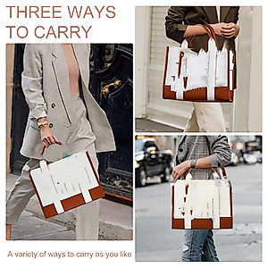 MUMEE Tote Bag For Women, The Leather Tote Bag with Zipper Shoulder Crossbody Handheld Bag for Work Office Travel (WhiteBrownA)