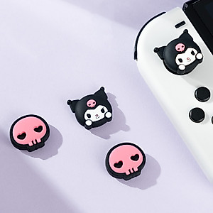 WISHAVEN Cute Pocket Monsters Joycon Thumb Grip Caps Compatible with Nintendo Switch, Soft Silicone Joystick Cover for Nintendo Switch/OLED/Lite Controller, 4PCS (Skull & Troublemaker Rabbit)