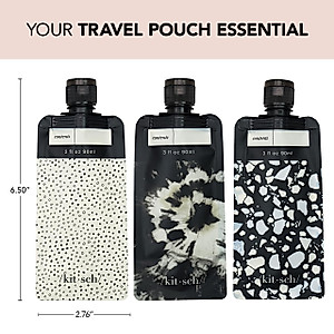 Kitsch Travel Bottles for Toiletries, TSA Approved 3oz Travel Size Containers, BPA Free Leak Proof Refillable Liquid Squeeze Travel Pouches for Shampoo Conditioner, Flat Travel Tubes for Lotion 3 Pack