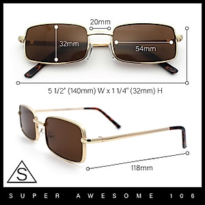 SA106 Mens Retro Vintage Narrow Rectangular Pimp Metal Sunglasses