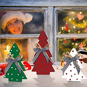 3 Pieces Rustic Wood Table Christmas Trees Centerpiece for Table - Polka Dot Farmhouse Decor