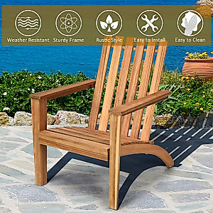 Giantex Adirondack Chair Set of 4 Acacia Wood Outdoor Chairs, 350 lbs Weight Capacity, Weather Resistant Campfire Chairs for Lawn Seating, Garden, Poolside, Balcony, Patio Lounger
