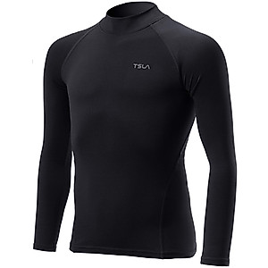 TSLA Kid's & Boy's and Girl's Thermal Long Sleeve Tops, Crew Neck Fleece Lined Compression Base Layer Shirts, Thermal Mock Neck Black, 16