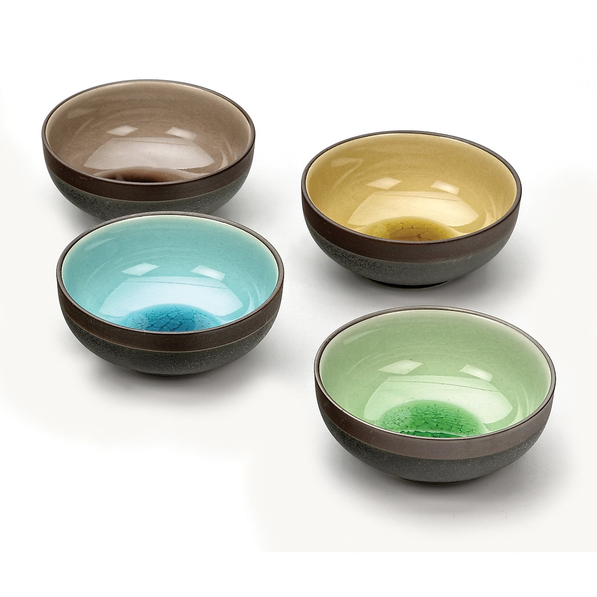 RSVP International Japanese Crackle Glaze Ceramic Bowl Set Dishwasher Safe, Multi-Use for Rice, Dipping Sauce, Soup, Ramen, Cereal, Serving or Soup, 3.125" Diameter, 4 Count