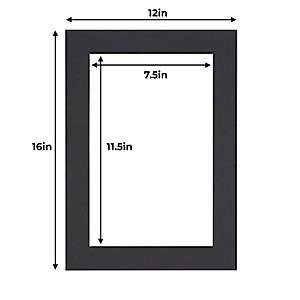 8x12 Precut Mat Board for 12x16 Frame - Acid-Free Show Kit with Backing Board, and Clear Bags Black 8x12 Photo Matte Made to Fit a 12x16 Picture Frame Matboard for Framing, Pack of 10 Mats