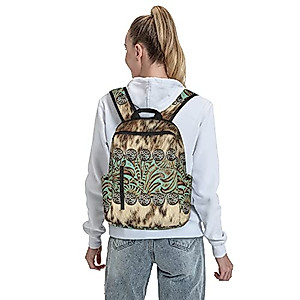 SWEET TANG Rustic brown teal western country tooled leather Backpack Lightweight Backpack for College Travel Work for Men and Women
