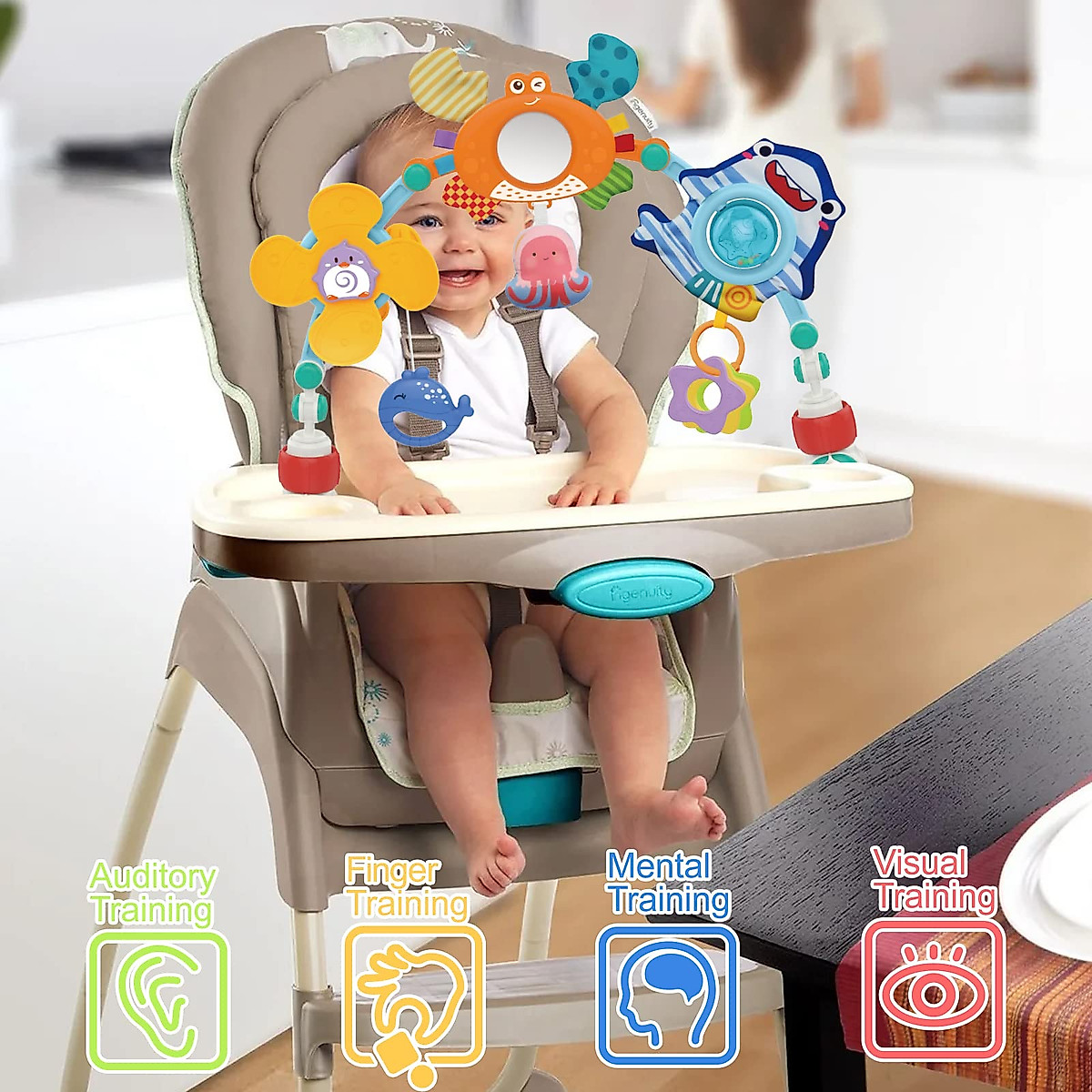 HANMUN Baby Stroller Arch Toy，Infant Car Seat Toys Mobile for Baby Crib Bouncer Bassinet Toys，Newborns Sensory Activity Bjorn Bouncer Toy Bar，Suitable for 0 1 2 3 Years Old Infant & Toddlers（Ocean）